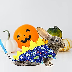 Filhome Adjustable Halloween Bunny Dinosaur Harness,Soft Rabbit Vest Harness and Leash Set for Halloween Dress Up Party Cosplay Rabbit Ferret Bunny Guinea Pig Small Animal Walking (Blue Dinosaur/M)