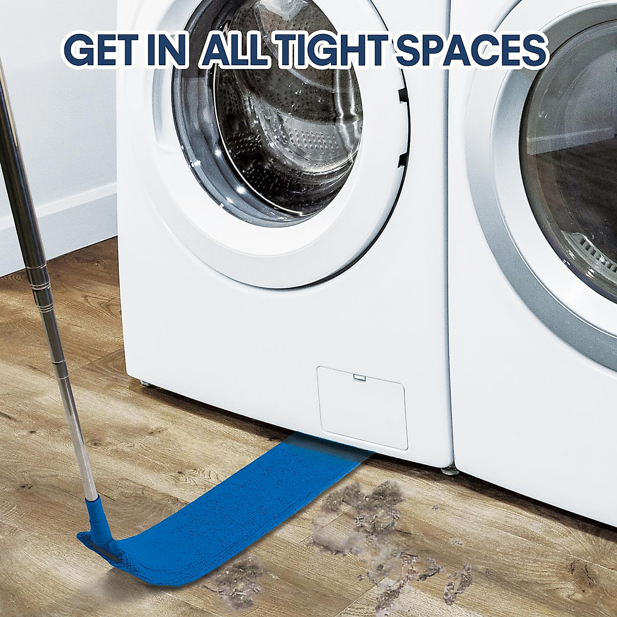 Retractable Gap Dust Cleaner with Extension Pole, Cleaning Tools with 3 Microfiber Dusting Cloths, Extendable Long Handle Duster for Cleaning Under Refrigerator Sofa Couch Bed Furniture Appliance Blue