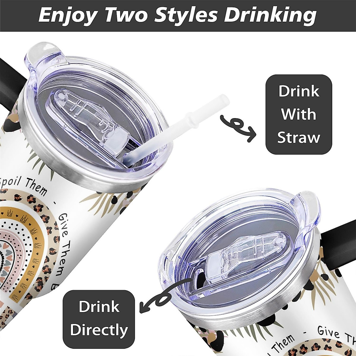 Ksoemar 40 Oz Auntie Cup with Handle and Straw, Double Wall Stainless Steel Auntie Mugs, Insulated Aunt Coffee Travel Mug, Aunt Cup Gifts Ideas for Birthday, Mothers Day, Christmas