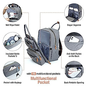 Tonyeee Diaper Bag Backpack- Removable Cross Body Bag,Travel Essentials Baby Bag with Changing Pad & Stroller Straps，Multi function Large Capacity, Waterproof and Stylish, Gray