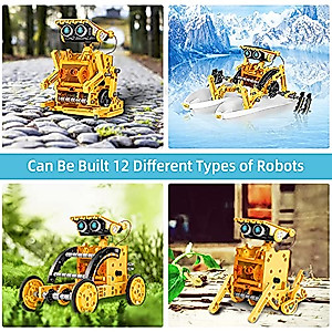 EPPO STEM Solar Robot Kit Toys 12-in-1, Educational Building Science Experiment Set Gifts for Kids Boys Girls,Gifts for Kids 8 9 10 11 12 13 Years Old (Yellow)