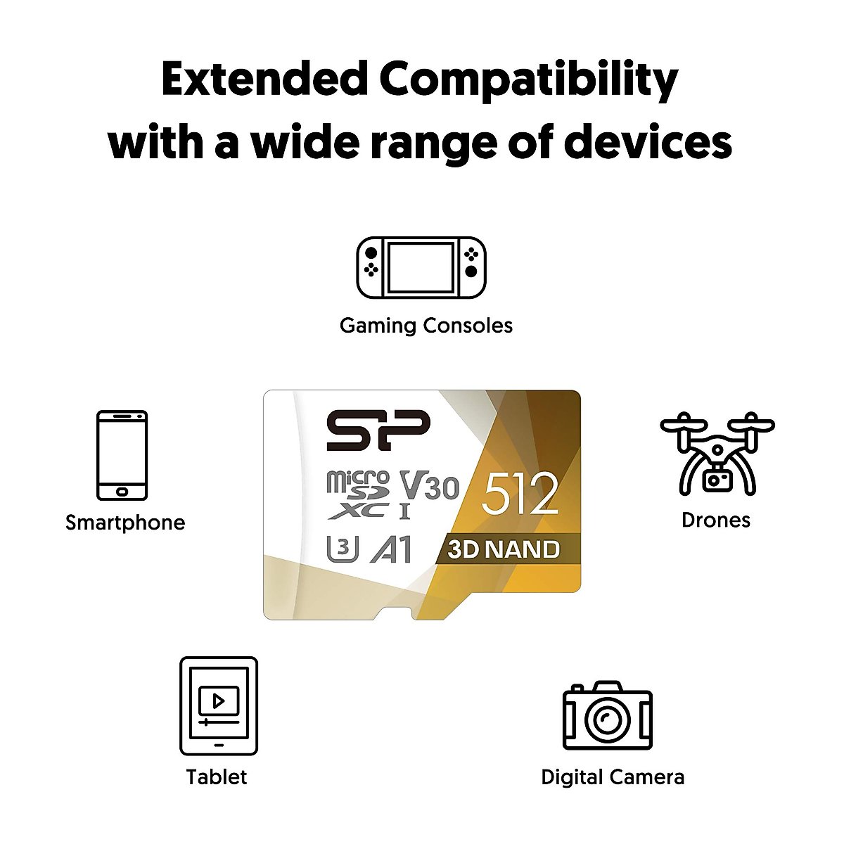 Silicon Power 512GB Micro SD Card U3 V30 SDXC Memory Card with Adapter for Nintendo-Switch and Drone
