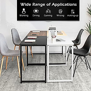 Tangkula White Computer Desk, Study Writing Desk W/Heavy Duty Steel Frame, Modern Simple Style Laptop Table for Home Office, Easy Assembly