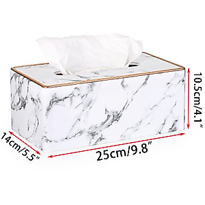 Sumnacon Rectangular Leather Tissue Box Cover - Stylish Tissue Box Holder with Magnetic Bottom, Decorative PU Tissue Box for Vanity Dresser Night Stand Table Countertop Home Office Car, Marble White