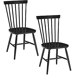 OSP Home Furnishings Eagle Ridge Traditional Windsor Style Solid Wood Dining Chairs 2-Pack, Black