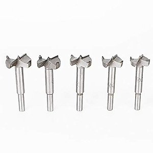 Meichoon Forstner Drill Bits 15-35mm 5 Pcs, Carbide Forstner Bits High Speed Steel Flat Wing Drilling Hole Hinge Cemented Carbide Drilling Sets with Round Shank Counterbore
