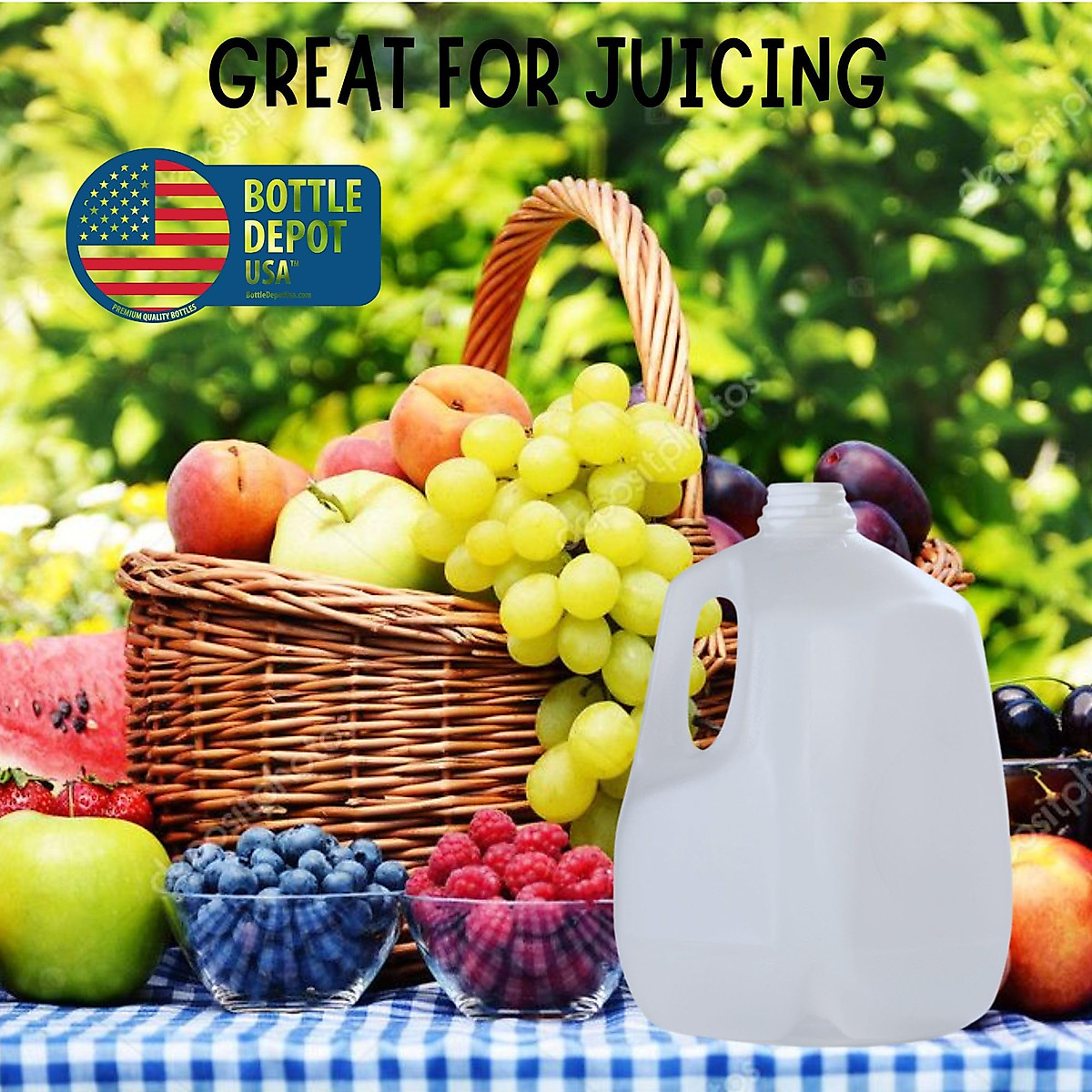 (4 PACK) 128 Oz Empty Plastic Gallon Juice Bottles with Tamper Evident WHITE Caps - Smoothie Bottles - Ideal for Juices, Milk, Smoothies, Picnic's and Even Meal Prep - Made in USA