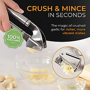 ORBLUE Garlic Press Stainless Steel - Premium Professional Grade Garlic Mincer, Crusher & Peeler Set - Easy Clean, Dishwasher Safe & Rust-proof