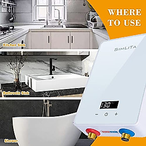 Electric Tankless Water Heater, 6.5kw 240V On-Demand Hot Water Heater for Shower, Instant Water Heater Digital Display,Point-of-Use Endless 1.6 GPM for Kitchen Washing Hand Washing Shower Bathroom