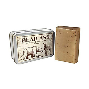 Bear Ass Bath Bar - Funny Vintage Bear and Donkey Design - Novelty Bath Soap for Men - Coffee Soap, Handcrafted, Made in the USA, Contains Real Ground Coffee