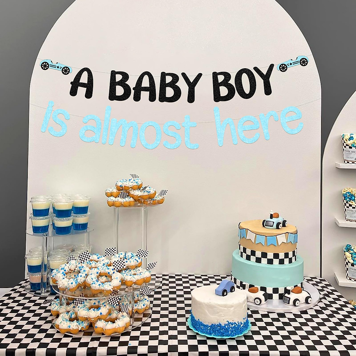 Sursurprise Race Car Baby Shower Decorations, A Baby Boy Is Almost Here Banner, Racing Car Baby Shower Banner, Let’s Go Racing Party Supplies