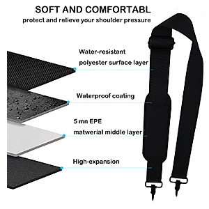 Shoulder Strap, Durable 55" Universal Replacement Laptop Shoulder Strap, Adjustable Comfortable Belt with Metal Hooks for Briefcase, Computer Messenger Bag, Laptop Case Luggage/Duffel/Camera, (Black)