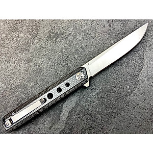 TACTICAL GEARZ Carbon Fiber EDC Pocket Knife! TG Torus, Carbon Fiber Handle! Razor Sharp D2 Steel Blade! Ball Bearing Pivot System Open! Includes Sheath! (Torus)