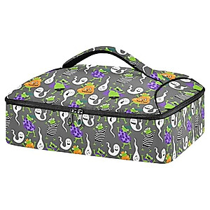 Kcldeci Insulated Thermal Food Carrier Insulated Casserole Carrier for Hot or Cold Food,Frogs and Pumpkins Insulated Tote Bag for Potluck Cookouts Parties Picnic,Lasagna Lugger