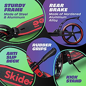 Scooter for Kids Ages 6-12 - Scooters for Teens 12 Years and Up - Adult Scooter with Anti-Shock Suspension - Scooter for Kids 8 Years and Up with 4 Adjustment Levels Handlebar Up to 41 Inches High