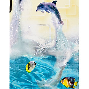 Yifasy Yellow Cabinet Liner Self-Adhesive Shelf Drawer Paper Dolphin Lily Flower Decor Furniture Storage Tower Unit Accent Table 118x17.7 Inch