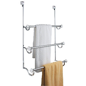 iDesign York Metal Over the Shower Door Towel Rack, Hooks for Master, Guest, Kids' Bathroom, 4.75" x 17.75" x 22.5", Chrome