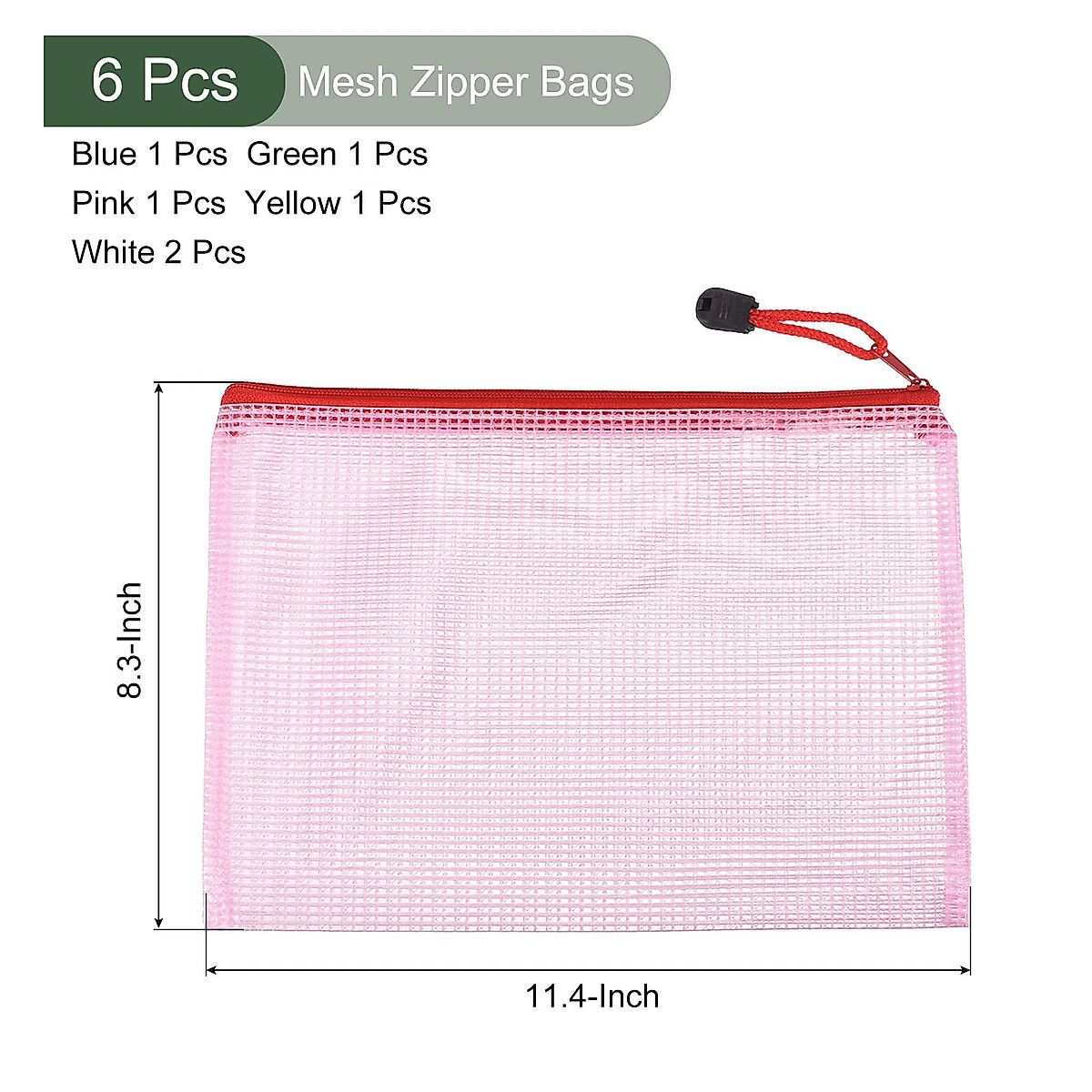 YOKIVE 6 Pack Mesh Zipper Bags, B5 Mesh File Pockets Plastic Document Pouch, Great for Office Appliances Travel Storage(Multicolor)