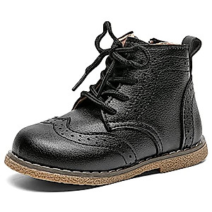 DADAWEN Toddler Baby Boys Girls Hiking Boots Waterproof Leather Non Slip Lace Up Outdoor Work Ankle Winter Snow Boots(Toddler/Little Kid) Black US Size 5 M Toddler