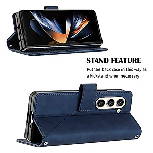 LEMAXELERS Wallet Case for Samsung Z Fold 5, Galaxy Z Fold 5 with Magnetic PU Leather Flip Case with Card Holders Kickstand Case Shockproof Protection Case for Samsung Galaxy Z Fold 5 5G Blue YB2