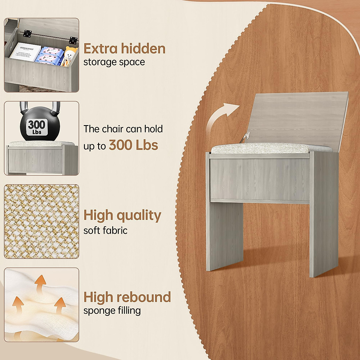 Greenvelly Makeup Vanity Table with Lighted Mirror, Grey Vanity Desk with 3 Lighting Modes and Stool Set, Dressing Table with Drawers, Vanity Desk for Women and Girls' Bedroom