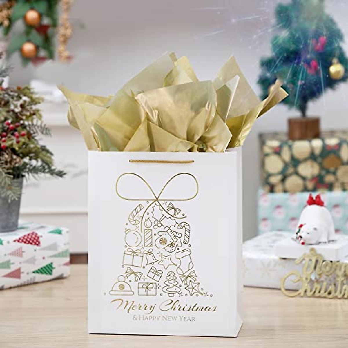 UNIQOOO 100 Sheets Metallic Gold Foil Gift Tissue Paper Bulk, Recyclable Durable for Gift Bags Box Gift Wrapping DIY Craft, Wedding Birthday Party Favor Decor, Shredded Filler, Pinata, 20X14in