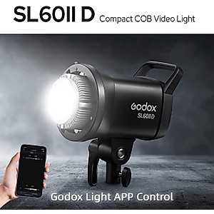 Godox SL60IID 70W LED Video Light, 18600Lux@1M 5600K COB LED Continuous Light, Bluetooth App&2.4G Wireless Remote Control 8 Built-in Fx Effects, TLCI/CRI 97+/96+Bowens Mount Studio Light