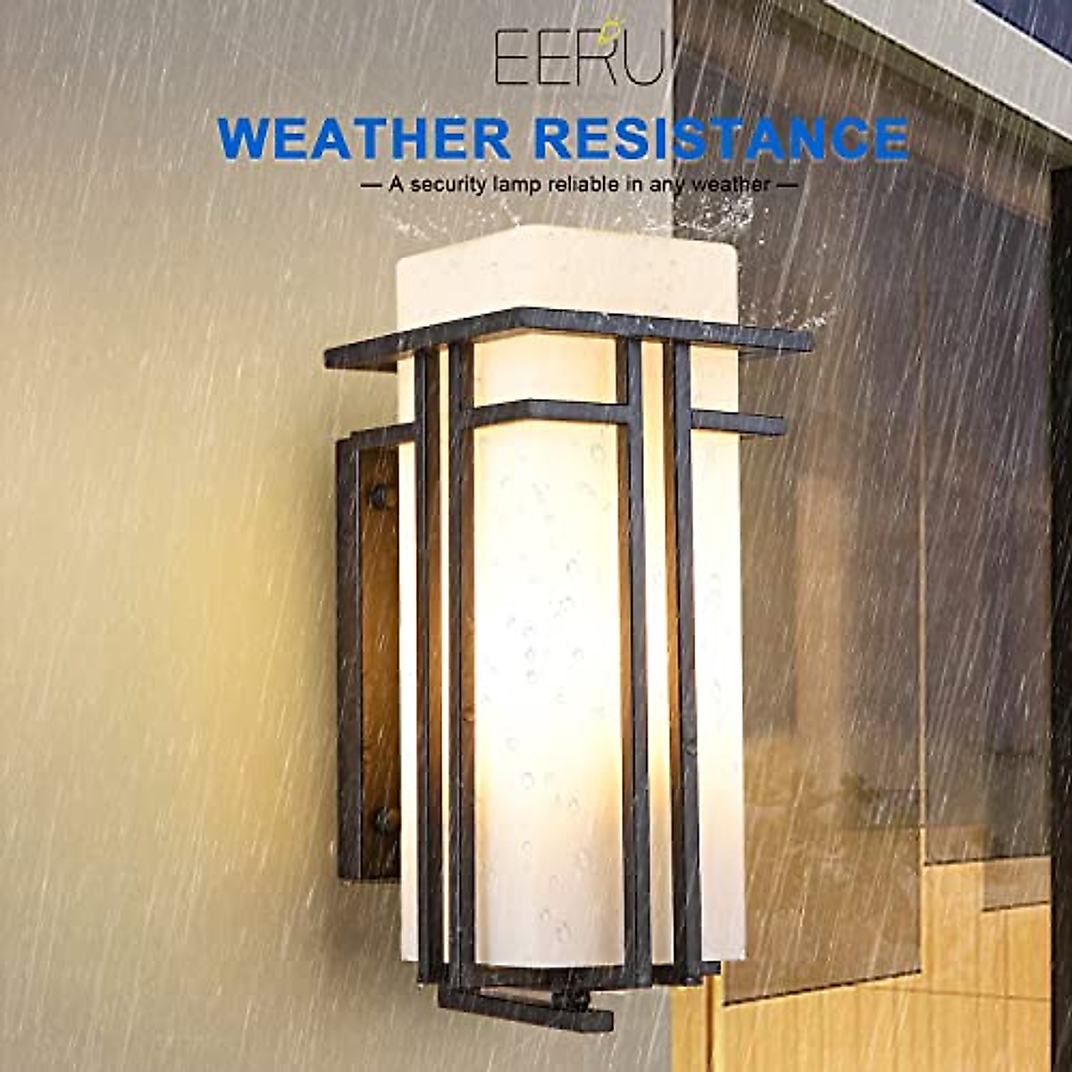 EERU Large Outdoor Wall Lights 15.35" H x 6.7" W, Waterproof Wall Lantern Exterior Light Fixture for Entryways Yards Garage Front Porch, Metal Frame with Frosted Glass, Black (Large)