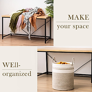 YOUDENOVA Woven Rope Laundry Hamper with Handles, 41L Laundry Basket for Blanket Storage, Heavy Duty Clothes Hamper for Bedroom-16 x 14 x 14 Inches-Brown