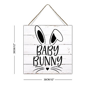 Swavecat Wall Decor Wood Sign Sweet Family Easter Rabbit Sign Easter Family Bunny Baby Wood Wall Signs Happy Easter Eggs Bunny Wood Sign for Living Room 12x12in Easter Gift to Kid Children