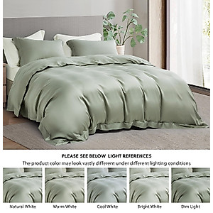 Sterling Creek 100% Tencel Lyocell Duvet Cover Set Queen Size 3-Piece Set - Luxury Soft Breathable Silky Smooth Cooling Comforter Cover with Button Closure for Hot Sleepers (Queen, Eucalyptus)