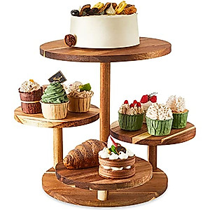 4 Tier Cupcake Tower Stand Rustic Farmhouse Wood Cake Stand Wooden Serving Cupcake Holder Cup Cake Tier Stand for Wedding Tea Party Birthday Graduation Baby Shower Dessert Display (Round)