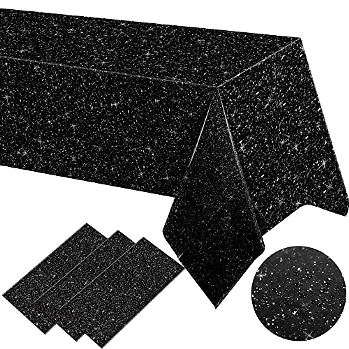 3 Pcs Black Sequin Glitter Tablecloth 54 x 108 Inch Sparkly Shimmer Shiny Waterproof Rectangle Table Cover for Wedding Birthday Graduation Decorations