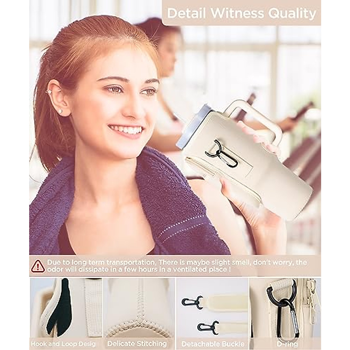 Water Bottle Carrier Bag with Phone Pocket for Stanley 40oz Tumbler with Handle Neoprene Water Bottle Holder Pouch with Adjustable Strap for Stanley Cup Accessories Bollus with Straw Cover & Carabiner