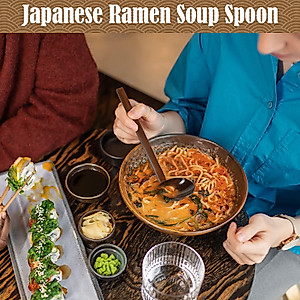 ORYOUGO 6 Pieces Handcrafted Wooden Ramen Soup Spoon with Long Handle Home Tableware Kitchen Utensils, 8.6in