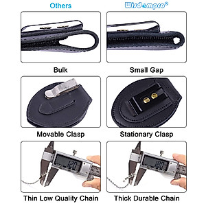 Wisdompro Police Badge Holder, Cowhide Leather Universal Police Badge Holder Pocket Case with Stationary Mn-Steel Belt Clip, Hook and Loop Closure and Stainless Bead Chain Necklace- Oval Shape