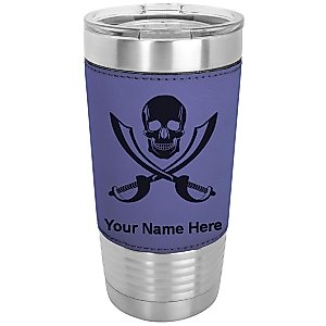 LaserGram 20oz Vacuum Insulated Tumbler Mug, Jolly Roger, Personalized Engraving Included (Faux Leather, Dark Purple)