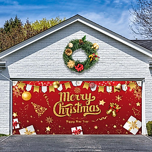 7 x 16 ft Christmas Garage Door Banner Decorations,Christmas Double Garage Door Cover,Hanging Banner Large Christmas Backdrop Decoration for Outdoor Indoor Home Holiday Party Photo Wall Background