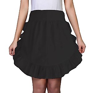 Hyzrz Waist Ruffle Adjustable Apron Kitchen Cooking Restaurant Cotton Bistro Retro Half Aprons with Pockets For Girl Woman (Black)
