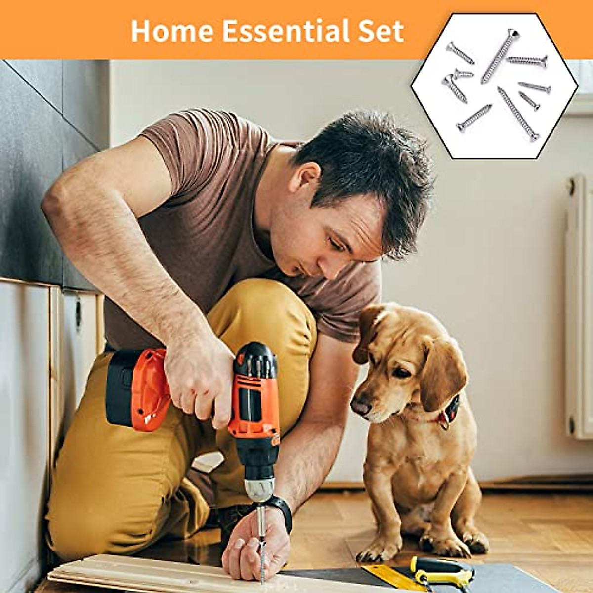 WELLOCKS Wood Screws 265 PCS 304 Stainless Steel M3/M4/M5 Self Tapping Screws Assortment Set, Flat Head Rust Proof Wood Screw Kit with Storage Box for Homemade, Repair, Woodwork Indoor Outdoor (D034)