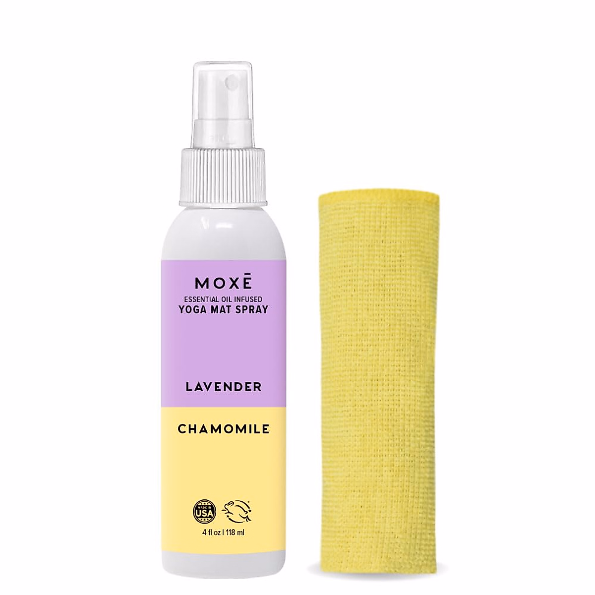 MOXE Yoga Mat Cleaner Lavender & Chamomile Essential Oils, 4 ounces, Safe for All Mats & Exercise Equipment, Odor & Sweat Protection, Made in USA