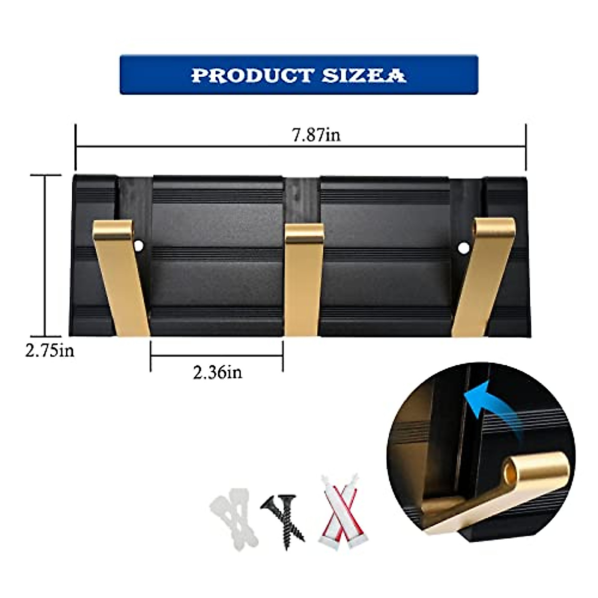 Potaosey Black Gold Wall Coat Rack, Modern Wall Mounted Coat Rack with 3 Hook,Folding Wall Hooks Rack for Bathroom, Bedroom, Entryway,Coat,Hat