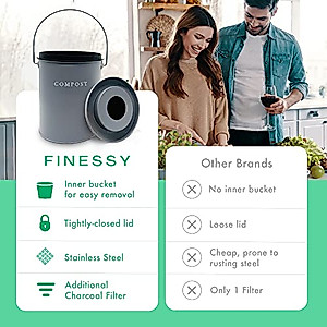 FINESSY Compost Bin Kitchen Compost Bin Countertop Compost Bin for Kitchen, 1 Gallon Compost Bucket for Kitchen Indoor Compost Bin Counter Compost Bin with Lid Food Composter Kitchen Counter Table Top