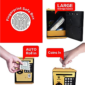 LIKE Toy Piggy Bank Safe Box Fingerprint ATM Bank ATM Machine Money Coin Savings Bank for Kids (Golden)