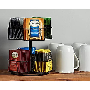 Nifty Tea Bag Spinning Carousel – 6 Compartments, Up to 60 Tea Bags Storage, Spins 360-Degrees, Lazy Susan Platform, Modern Black Design, Home or Office Kitchen Counter Organizer