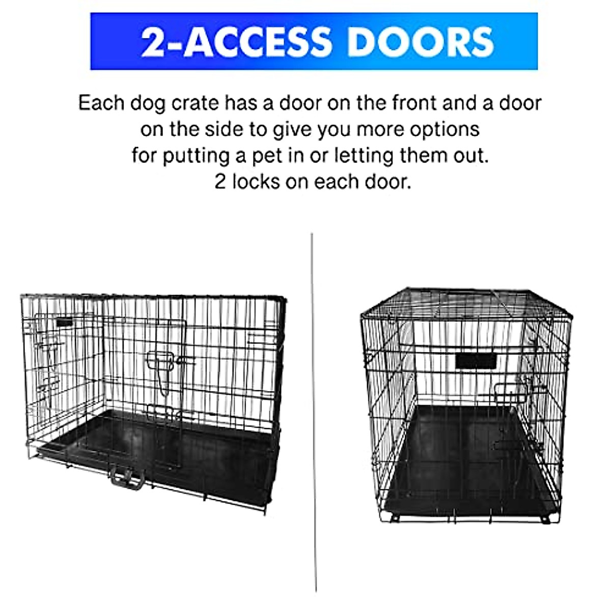 SIGNZWORLD Large Dog Crate, 42-Inch, Black, Foldable, Portable, Secure, Removable Tray, Handle, Suitable for Intermediate Dog Breeds