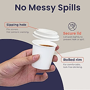 [100 Pack] 4 Oz Disposable Paper Coffee Cups with White Lids, Espresso Paper Cups with Lids, To Go Coffee Cups for Hot and Cold Beverage, On the Go Cups for Espresso, Hot Chocolate, Cortado, Macchiato