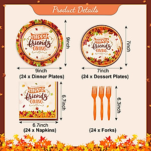 KORHONEN Friendsgiving Party Decorations, 96Pcs Thanksgiving Tableware Set Includes Friendsgiving Napkins Plates Forks, Friendsgiving Maple Leaves Party Supplies