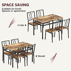 IDEALHOUSE Kitchen Table Set for 4, Dining Table and Chairs, Rectangular Dining Room Table Set with 4 Metal and Wood Chairs, 5 Piece Dining Table Set for Small Space, Apartment, Rustic Brown