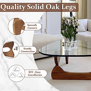 Mid-Century Modern Coffee Table - Triangle Glass Top Natural Wood Base Triangle Coffee Table for Living Room Patio Office Abstract End Tables (Walnut/Brown, Small 32.2 * 22.4 * 16in)